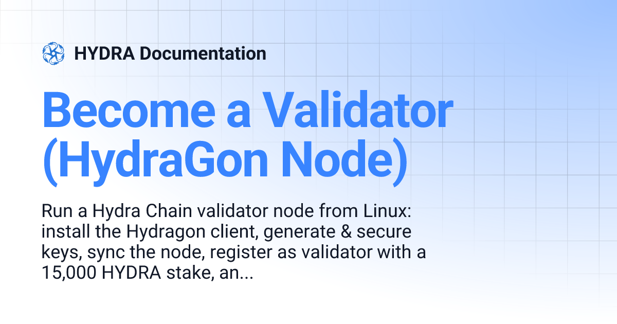 Become a Validator (HydraGon Node) | HYDRA Documentation